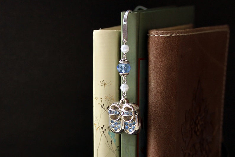Beaded Bookmark. Blue Baby Shoes Bookmark. New Baby Bookmark. Baby ...