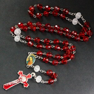 Red Rosary. Traditional Rosary in Silver. Crystal Rosary. Handmade ...