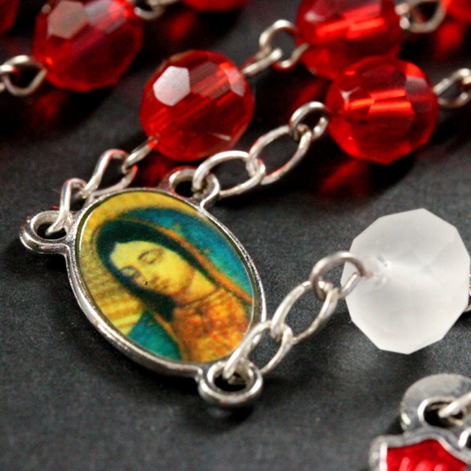 Red Rosary. Traditional Rosary in Silver. Crystal Rosary. | Etsy