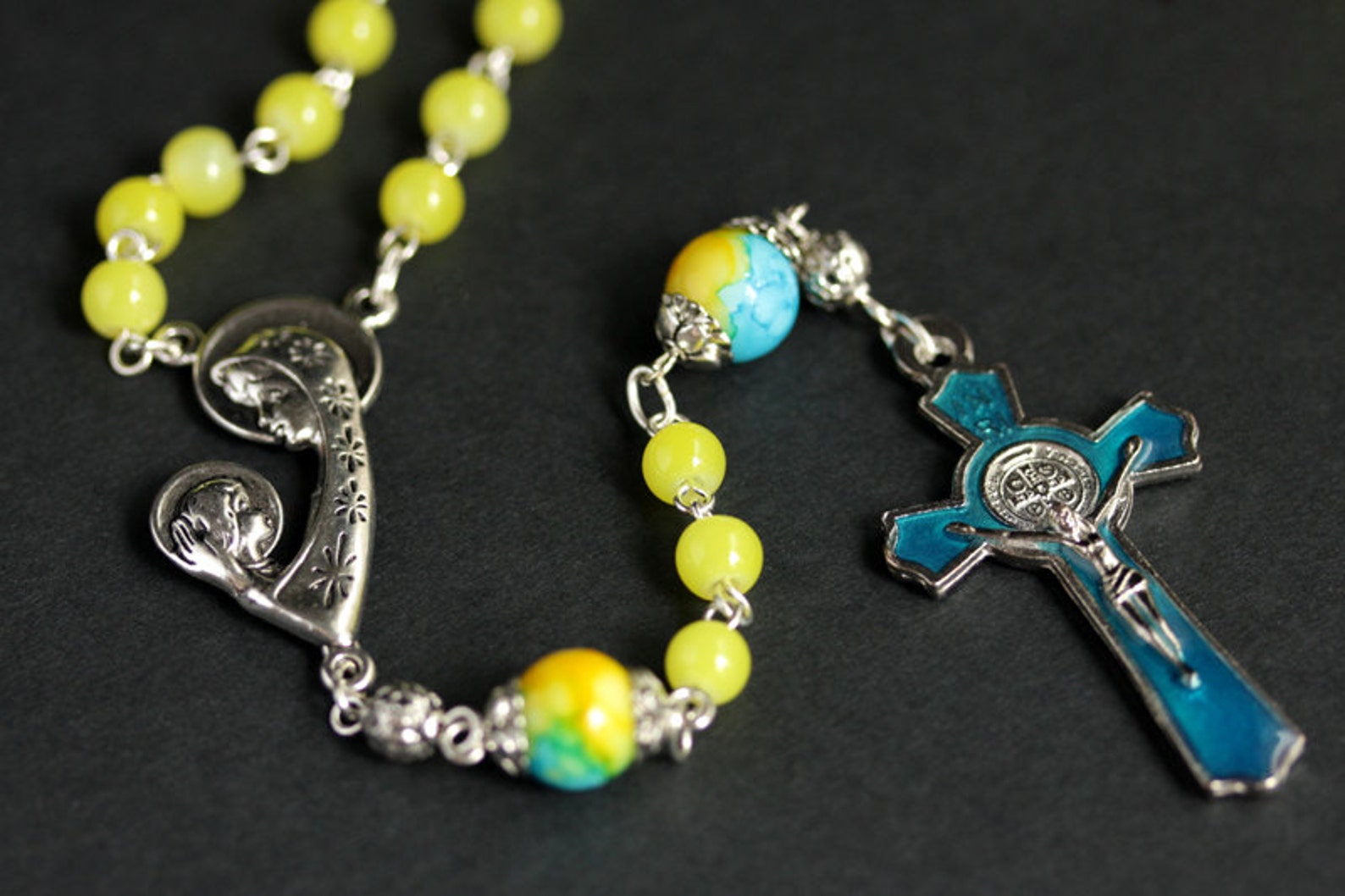 Neon Rosary. Bright Yellow and Turquoise Blue Rosary. Neon - Etsy