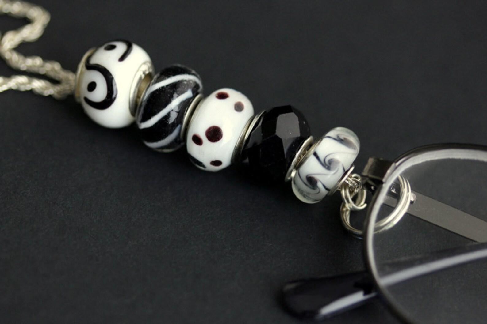 Black and White Badge Lanyard. ID Badge Holder. Beaded - Etsy