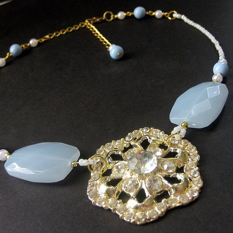 Snowflake Necklace. Winter Necklace. Ice Blue Necklace. Beaded Necklace ...