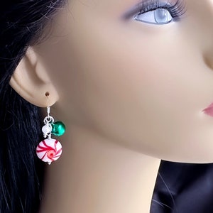 Peppermint Jingle Bell Earrings. Lampwork Glass Christmas Earrings. Peppermint Candy Earrings ...