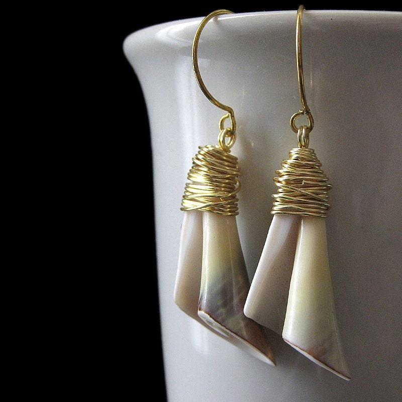 Gold Wire Wrapped Earrings. Spiral Seashell Earrings. Shell - Etsy