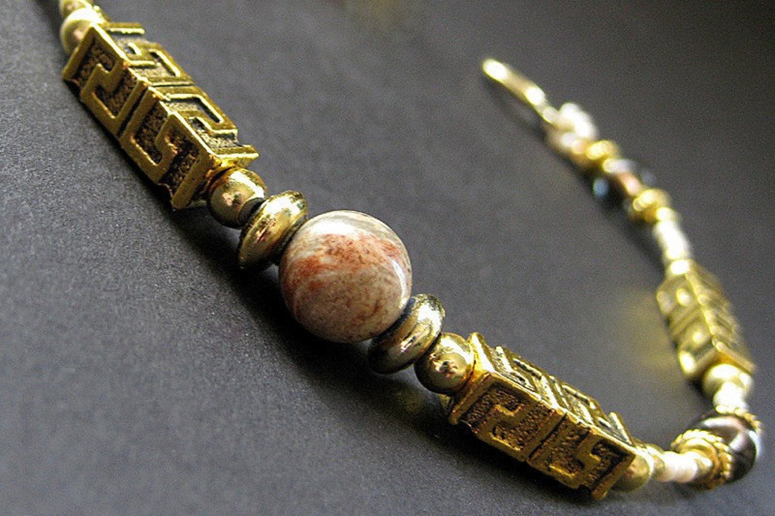 Rhodonite Gemstone Bracelet Aztec Gold. Handmade Bracelet. - Etsy