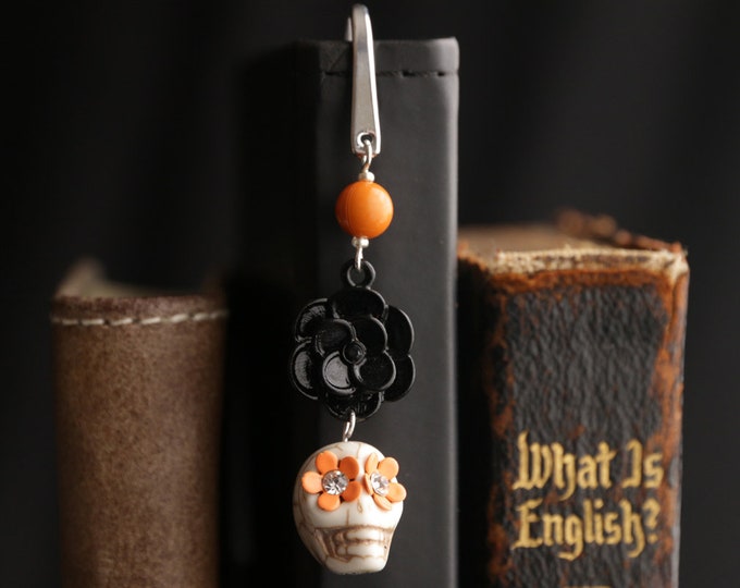Sugar Skull Bookmark. Beaded Bookmark. Day of the Dead Book Charm. Book ...