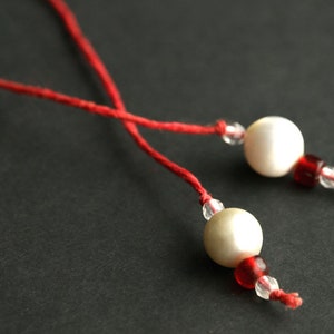 Red String Bookmark With Pearls. Red Bookmark. Pearl Bookmark. | Etsy