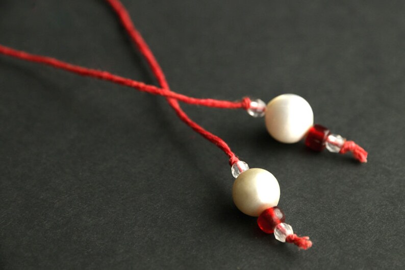 Red String Bookmark With Pearls. Red Bookmark. Pearl Bookmark. - Etsy