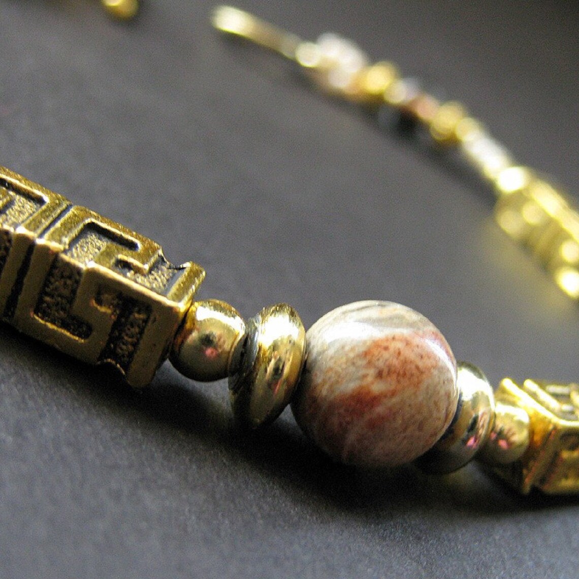 Rhodonite Gemstone Bracelet Aztec Gold. Handmade Bracelet. - Etsy