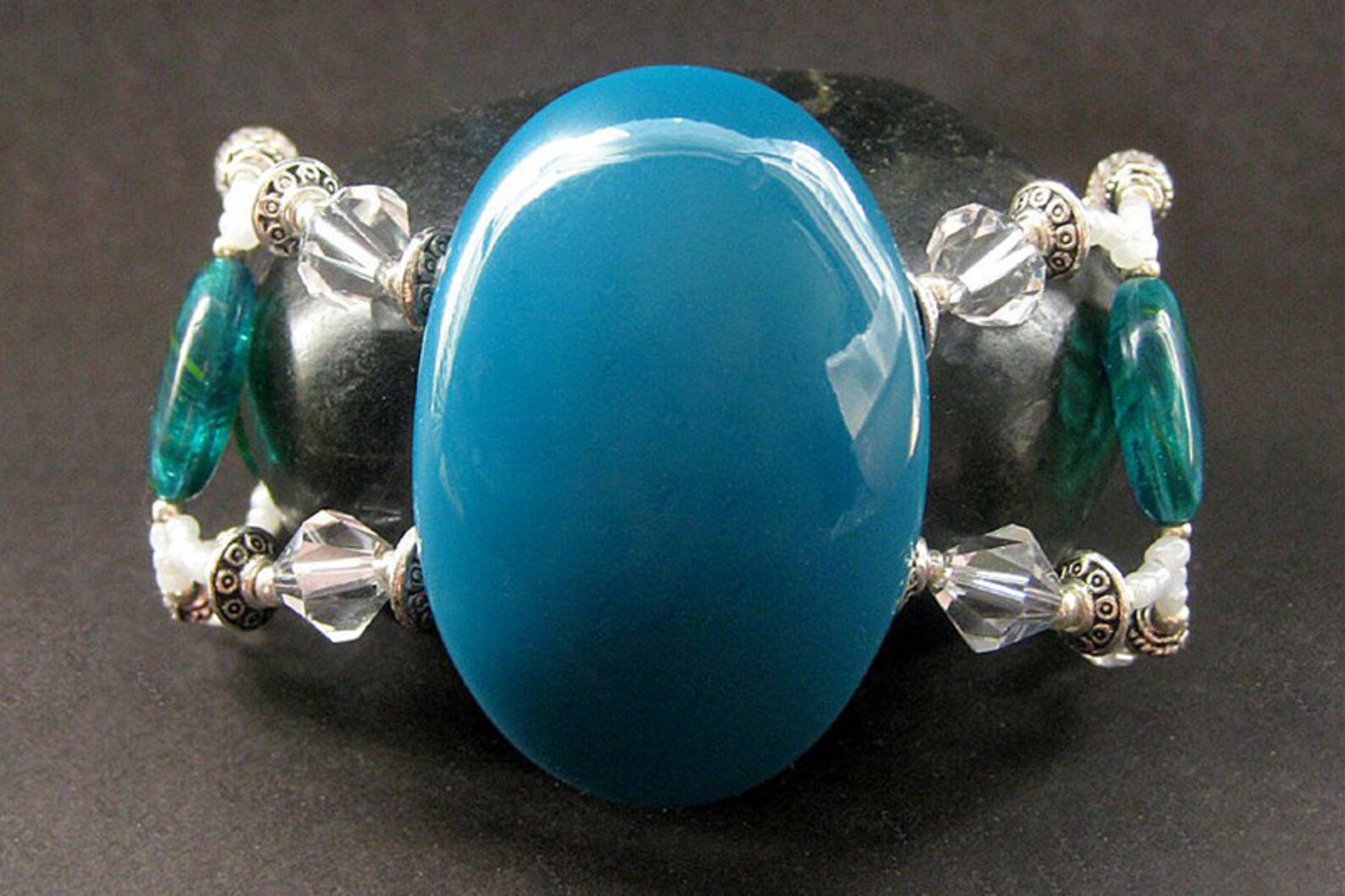 Beaded Teal Bracelet Crystal Cuff Bracelet. Handmade Jewelry | Etsy