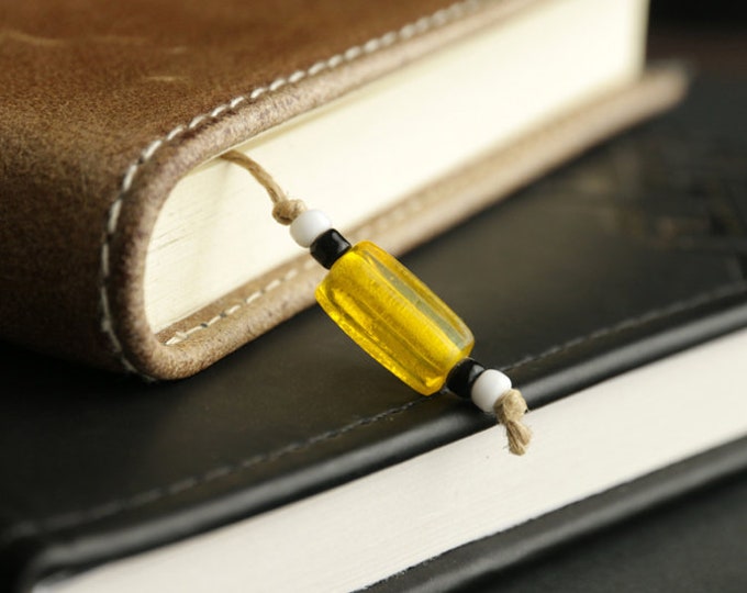 Bright Yellow Bookmark. Beaded Bookmark. Book Thong. Hemp String ...