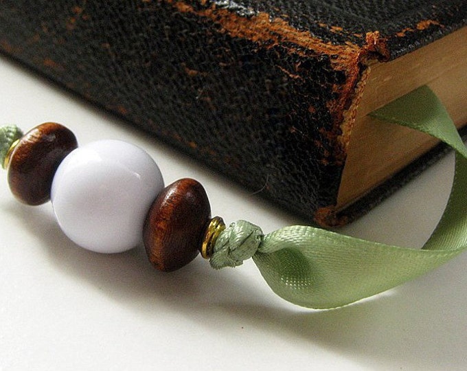 Beaded Bookmark. Satin Ribbon Bookmark. Sage Green Bookmark. Handmade ...