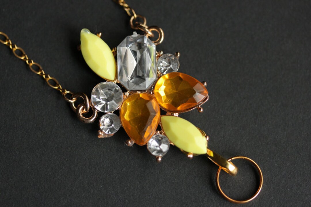 Honey Crystal Badge Lanyard. Rhinestone Lanyard. Badge Necklace. Gold ...