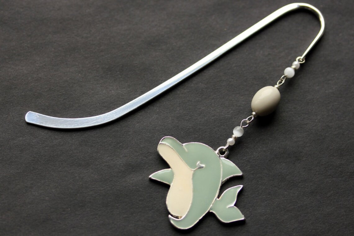 Dolphin Bookmark. Beaded Bookmark. Dolphin Book Charm. Book - Etsy
