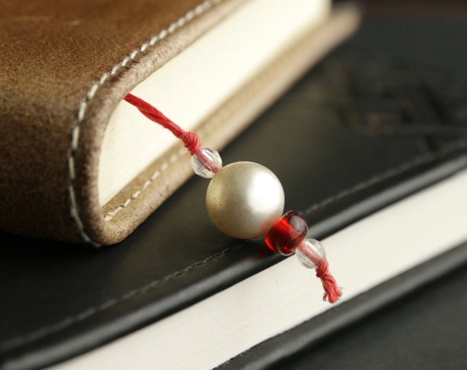 Red String Bookmark With Pearls. Red Bookmark. Pearl Bookmark. Beaded ...