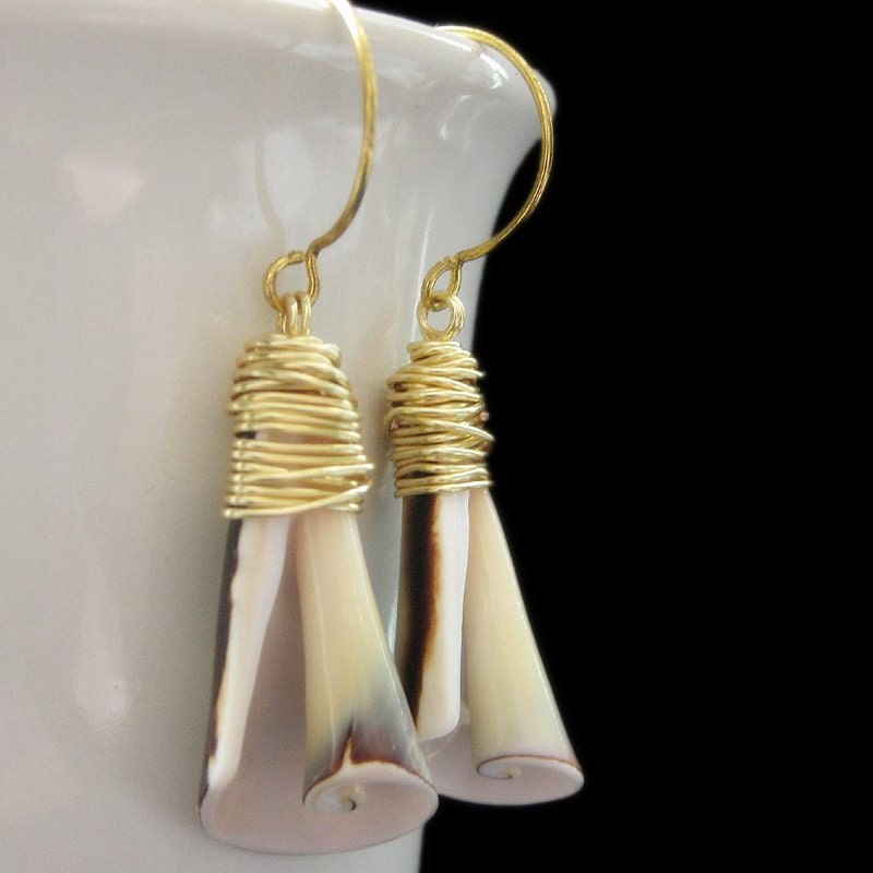 Gold Wire Wrapped Earrings. Spiral Seashell Earrings. Shell - Etsy