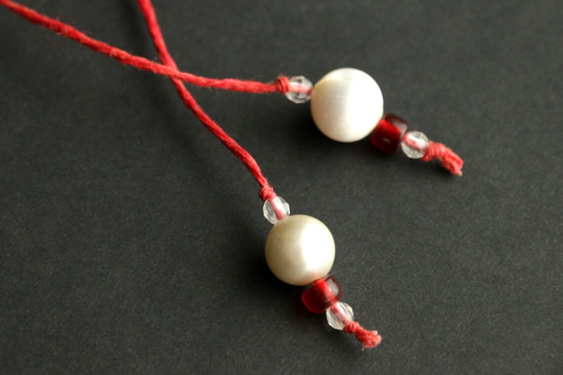 Red String Bookmark With Pearls. Red Bookmark. Pearl Bookmark. - Etsy