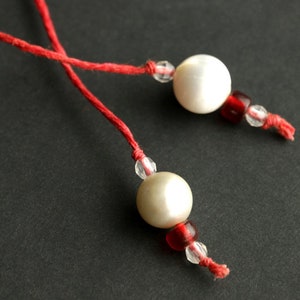 Red String Bookmark With Pearls. Red Bookmark. Pearl Bookmark. - Etsy