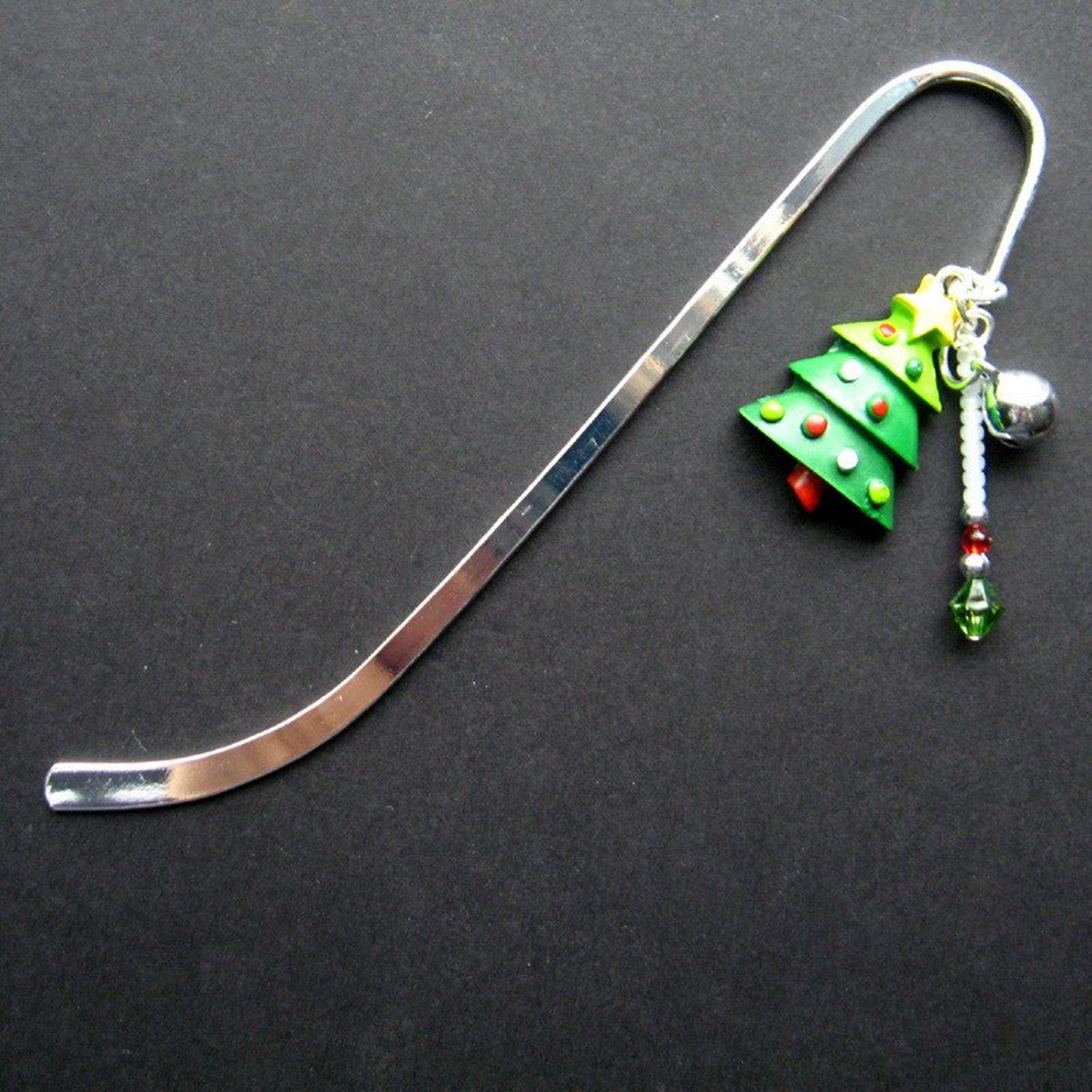 Beaded Book Charm Christmas Tree Bookmark in Silver. - Etsy