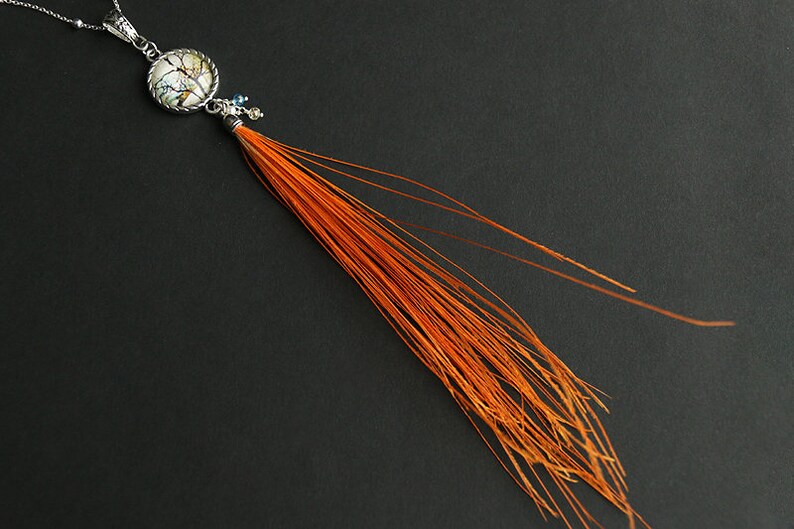 Orange Feather Tassel Necklace. Autumn Tree Necklace. Orange Necklace ...