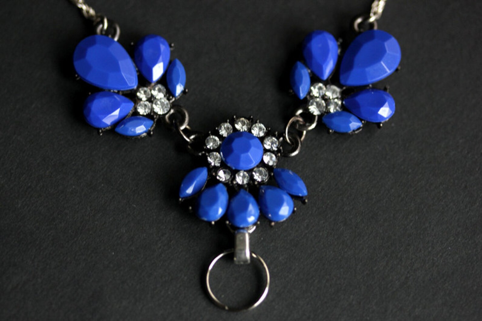 Cobalt Blue Badge Holder. Silver Badge Necklace. Rhinestone Lanyard ...