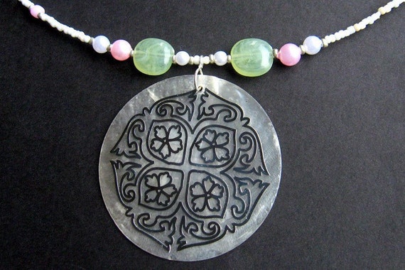 Shell Necklace. Celtic Knot Necklace. Pink and Green Necklace. | Etsy