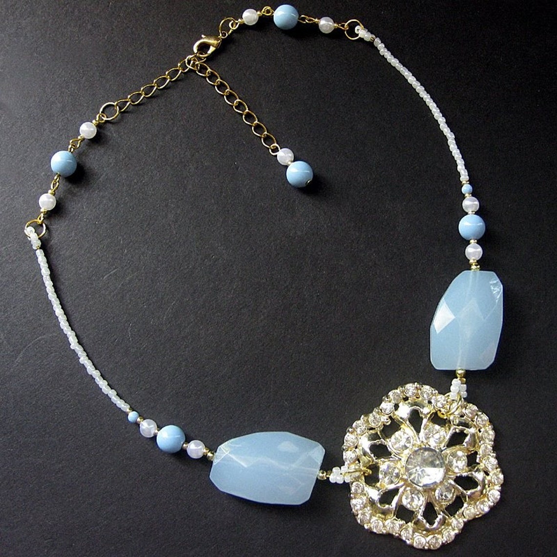 Snowflake Necklace. Winter Necklace. Ice Blue Necklace. Beaded | Etsy