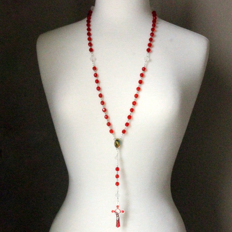 Red Rosary. Traditional Rosary in Silver. Crystal Rosary. | Etsy