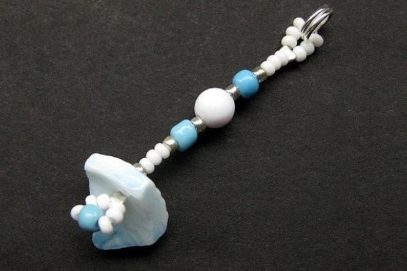 Blue Shell Charm. Beaded Charm. Seashell Key Chain, Zipper Pull, Purse ...