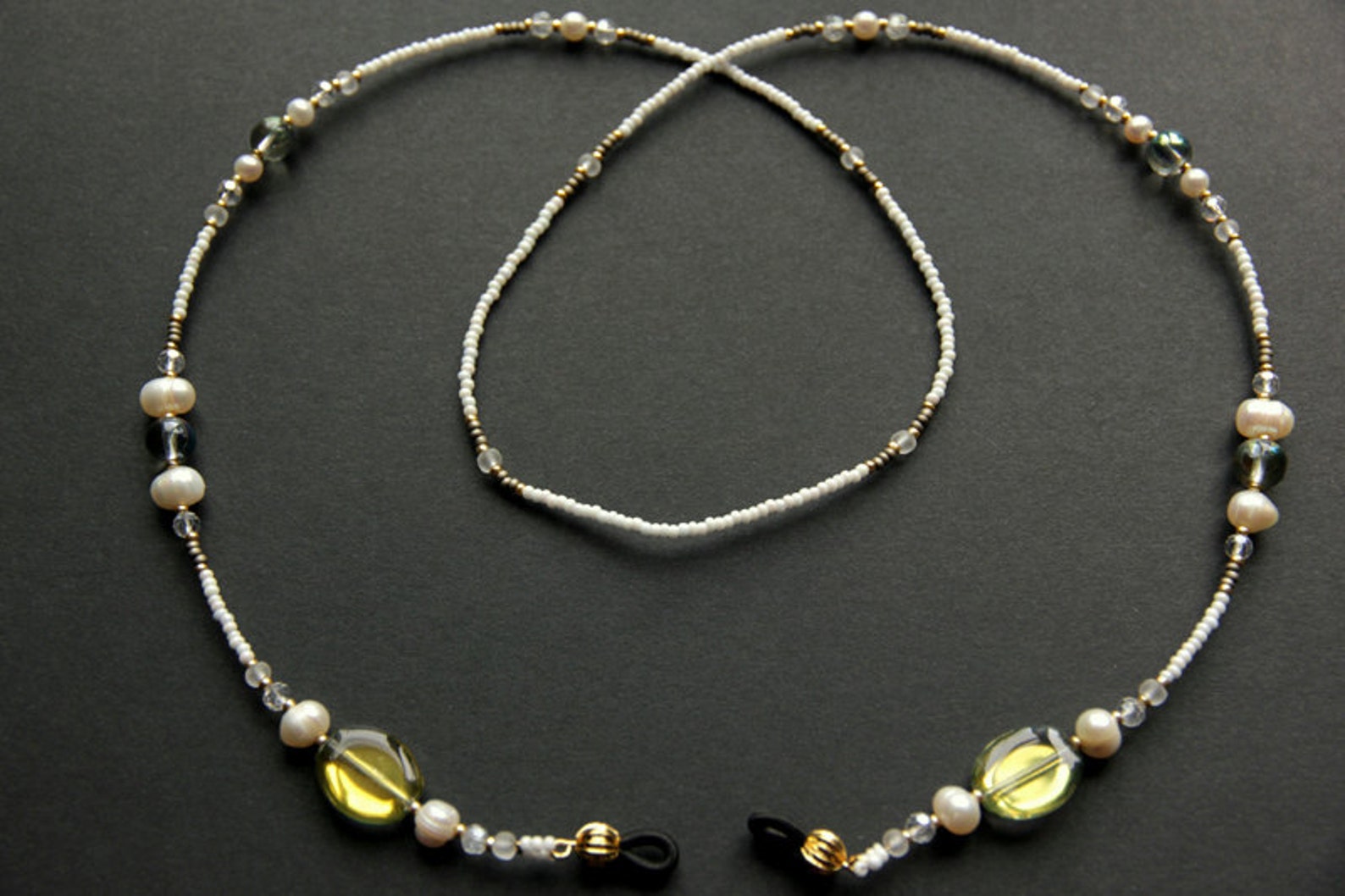 Badge Necklace or Eyeglass Leash. Taupe Lanyard. Pearl - Etsy