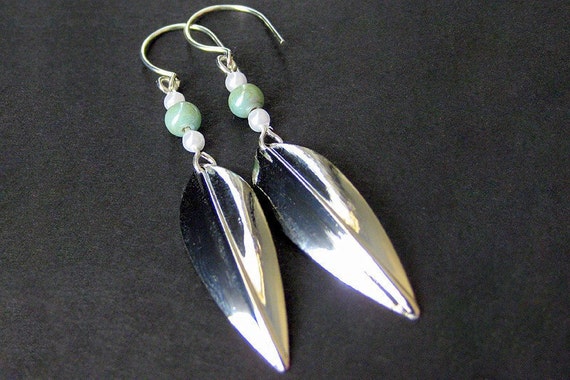 Silver Leaf Earrings: Beaded Earrings in Aqua Ceramic Beads. | Etsy