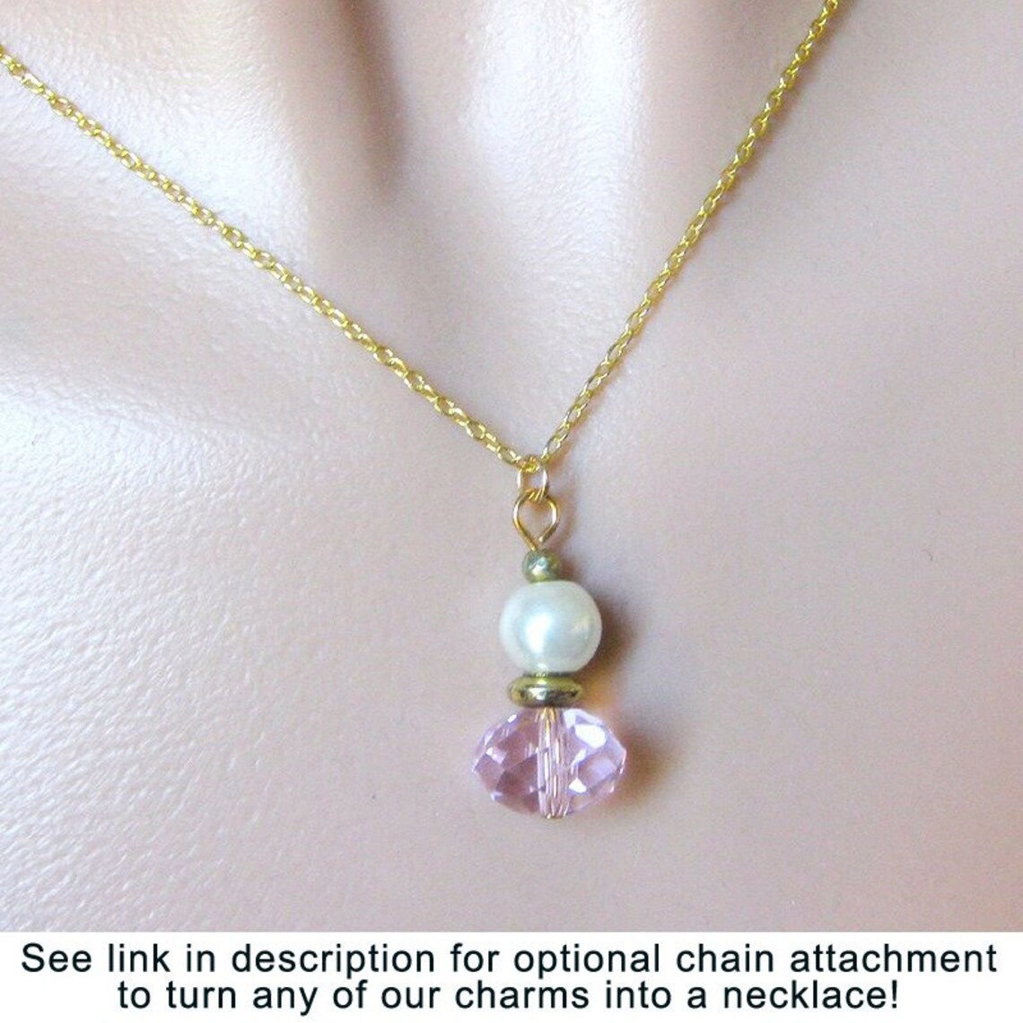 Pink Crystal Charm. Pink Crystal Pendant. Pearl Charm. Pearl Pendant ...