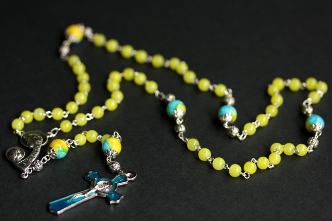 Neon Rosary. Bright Yellow and Turquoise Blue Rosary. Neon Yellow ...