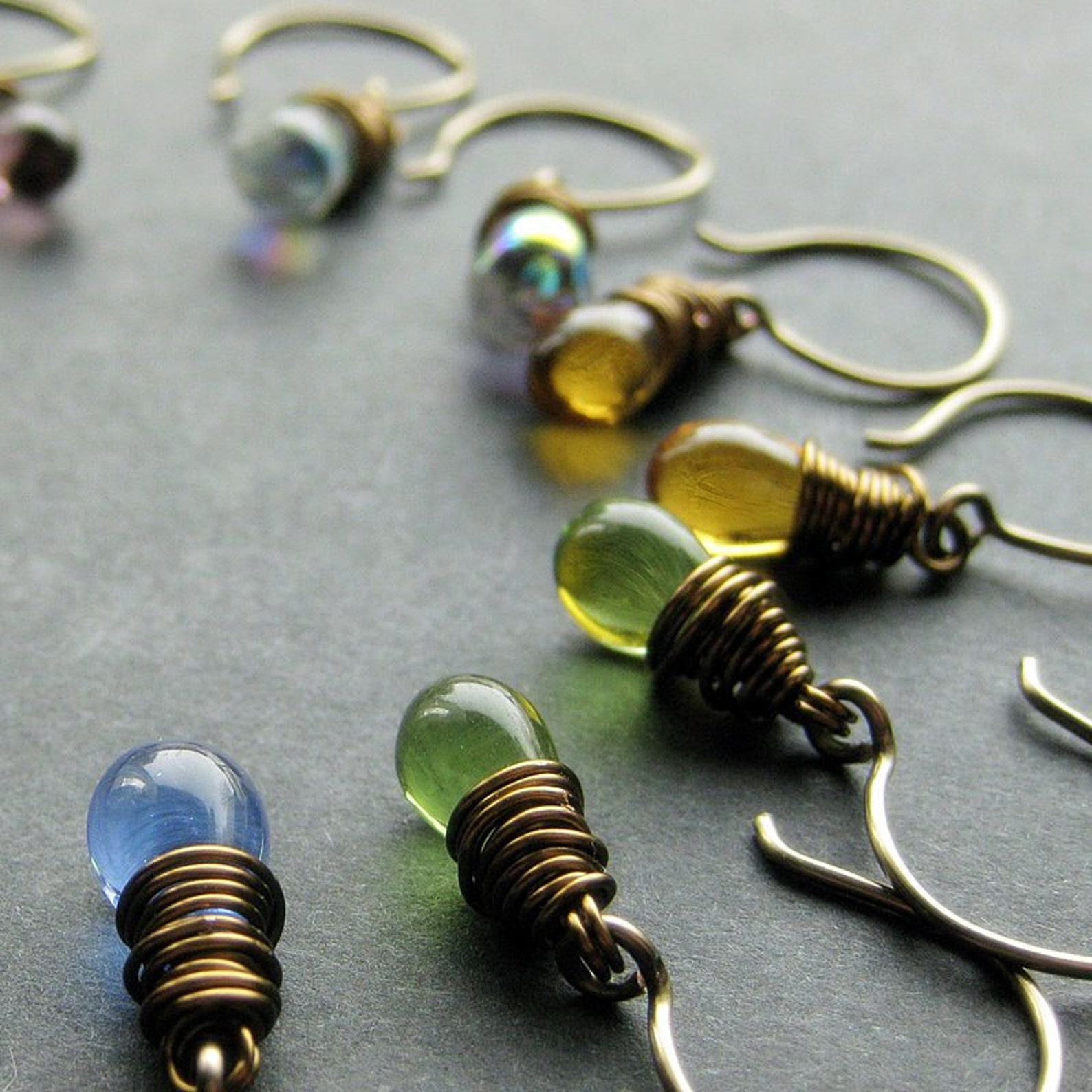 Wire Wrapped Earrings Set. Dangle Earrings. Teardrop Earrings in Clear ...