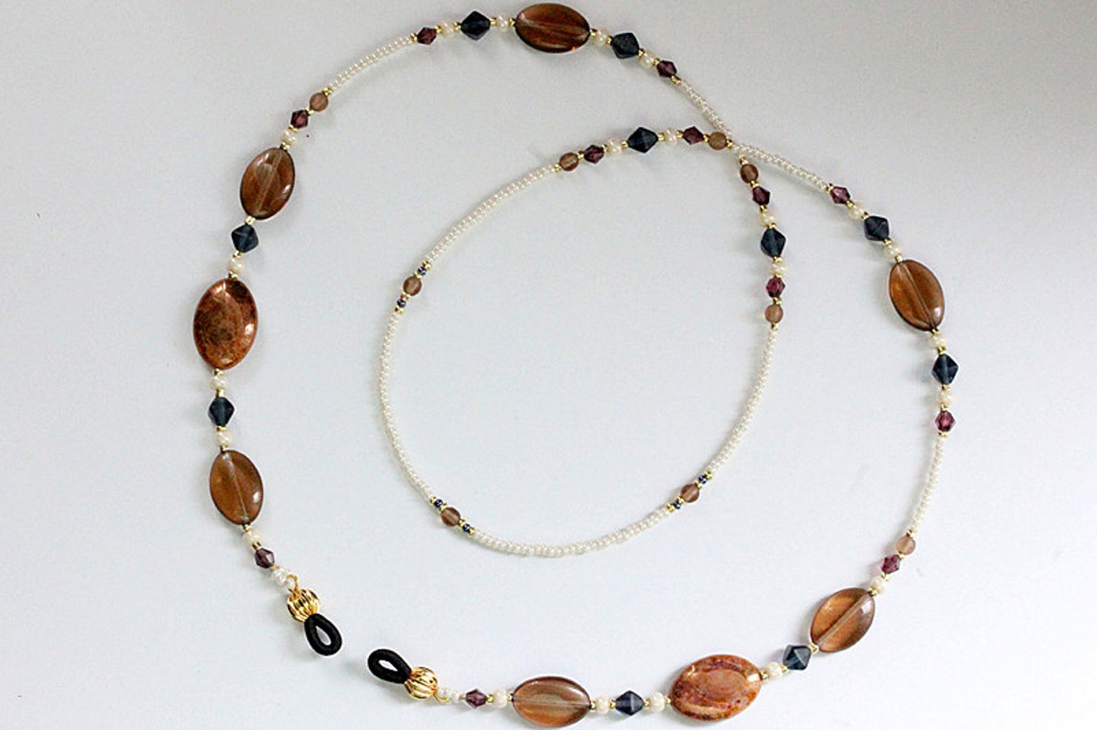 Glasses Lanyard. Brown Beaded Lanyard. Navy Blue Eyeglass - Etsy