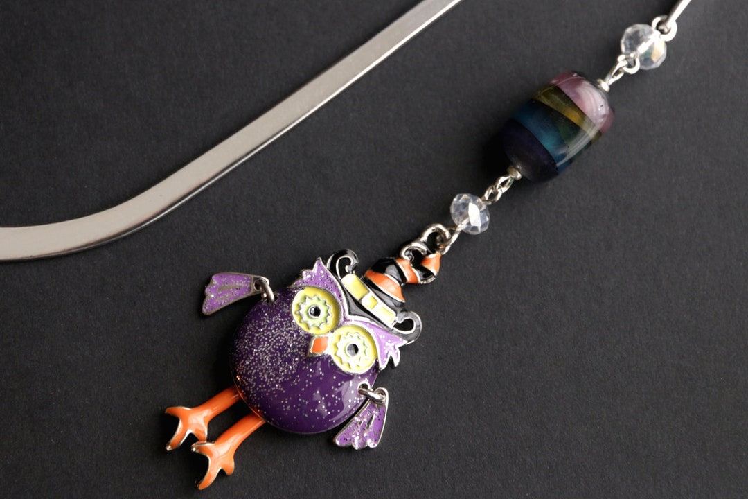Halloween Owl Bookmark. Halloween Bookmark. Purple Owl Beaded Bookmark ...