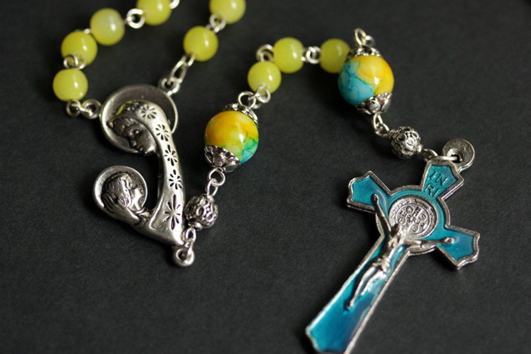 Neon Rosary. Bright Yellow and Turquoise Blue Rosary. Neon Yellow ...