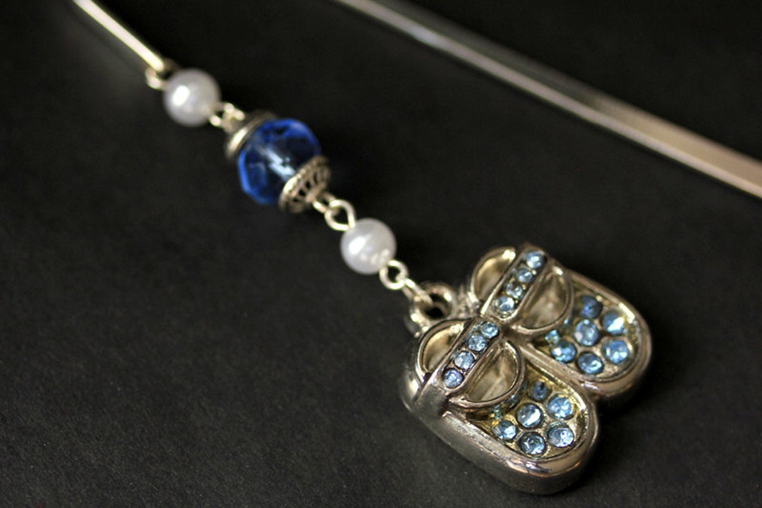 Beaded Bookmark. Blue Baby Shoes Bookmark. New Baby Bookmark. Baby ...