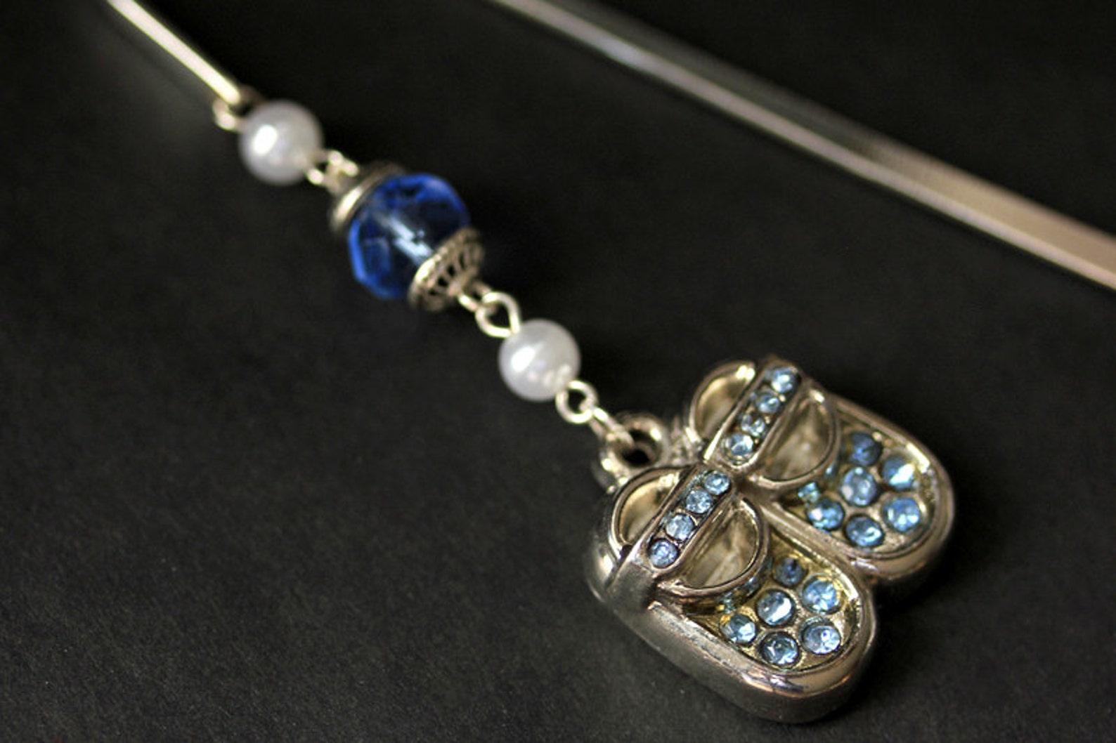 Beaded Bookmark. Blue Baby Shoes Bookmark. New Baby Bookmark. Baby ...