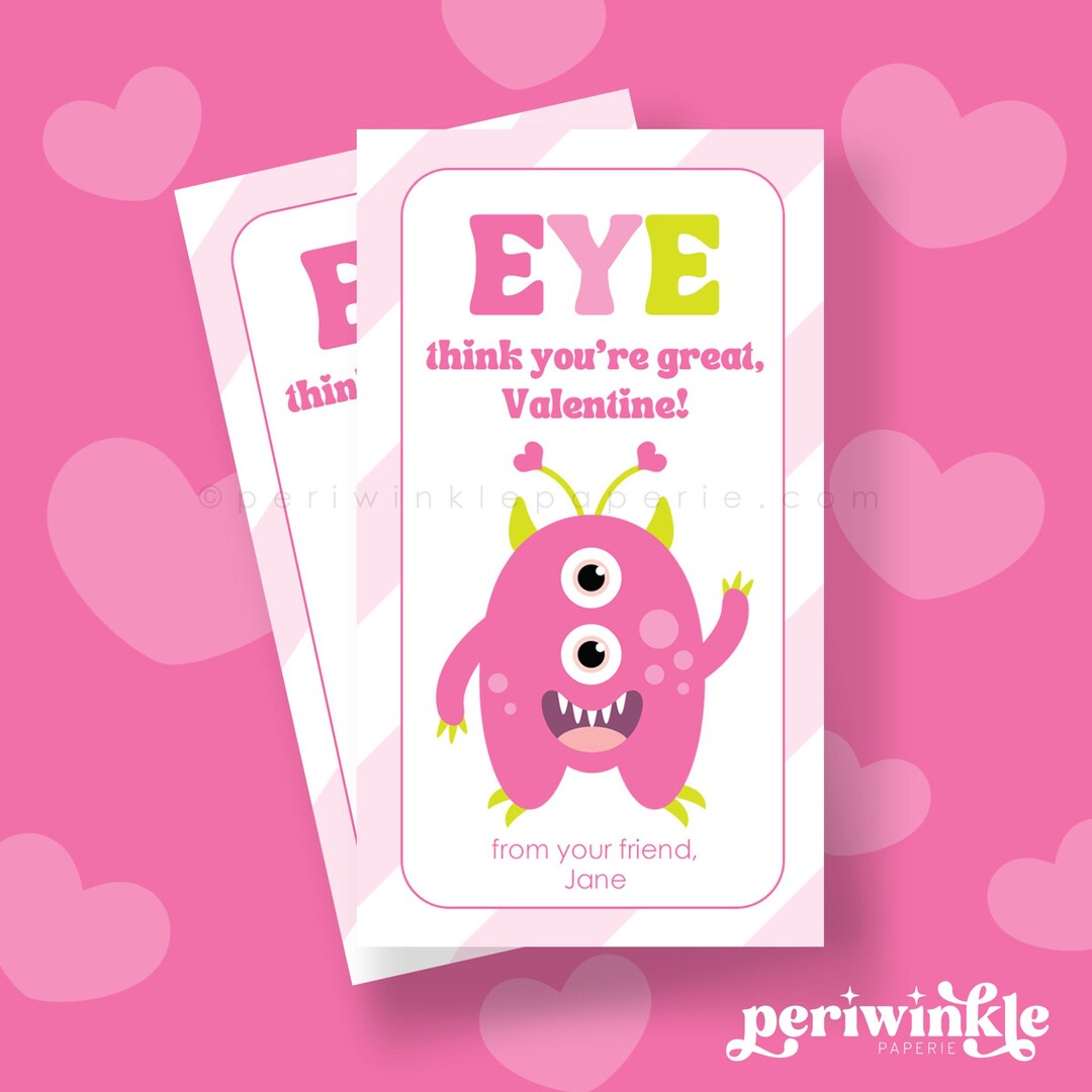Editable Cute Monster Valentine, Printable Valentine, Valentine Gift ...