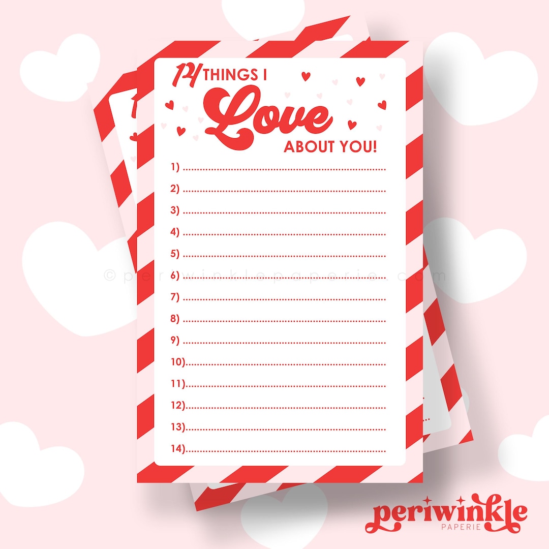 14 Things I Love About You Printable Valentine - Fill-in Love List (PDF ...