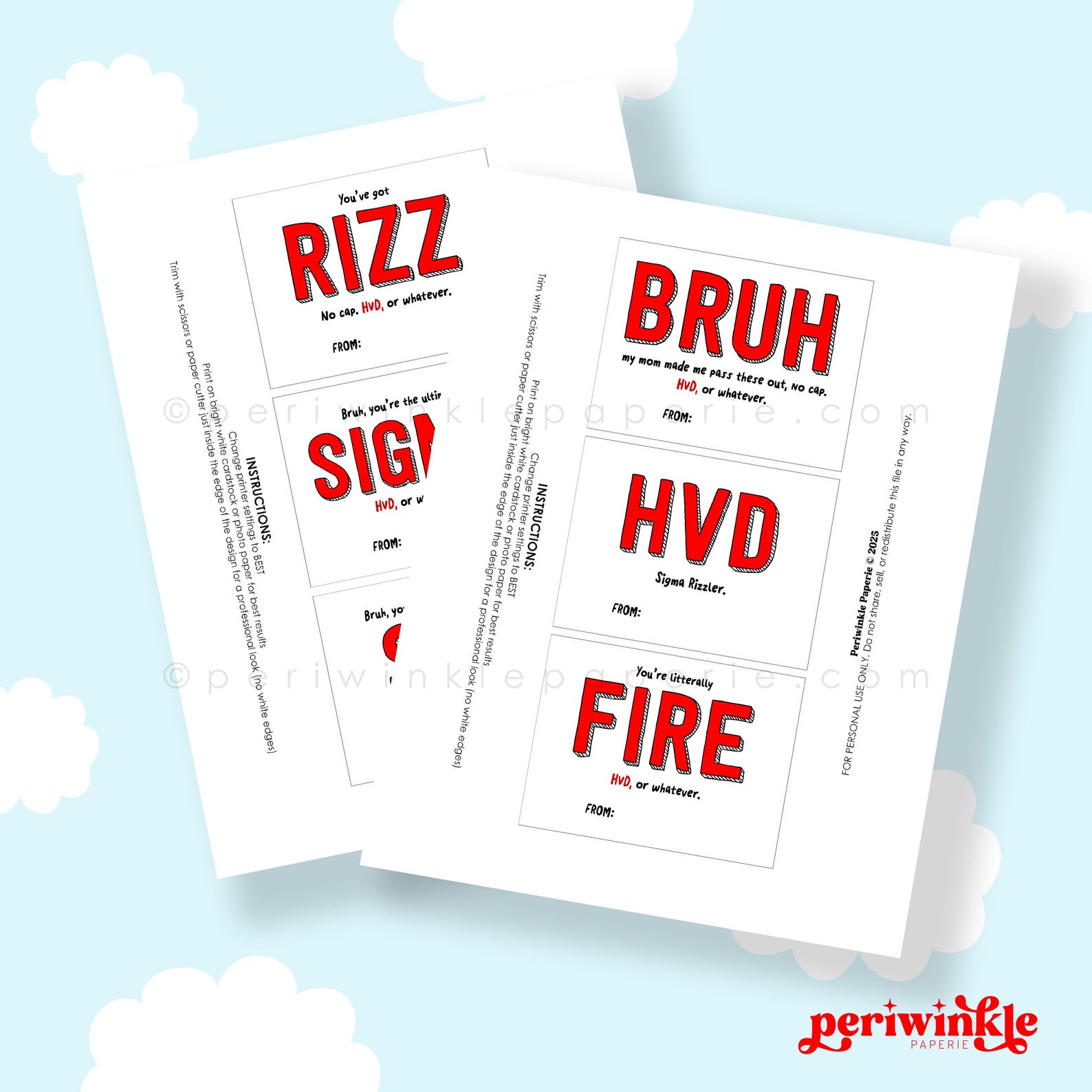 Teen Slang Valentine Gen Alpha Skibidi Rizz HVD Instant Download Gift ...