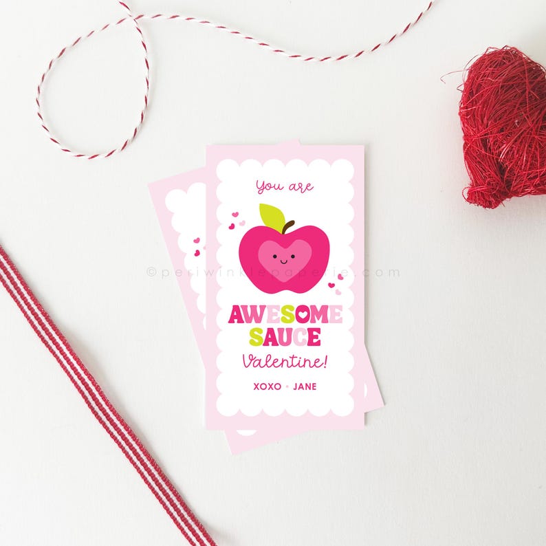 Editable Valentine, Awesome Sauce, Cute Valentine Tag for Applesauce ...