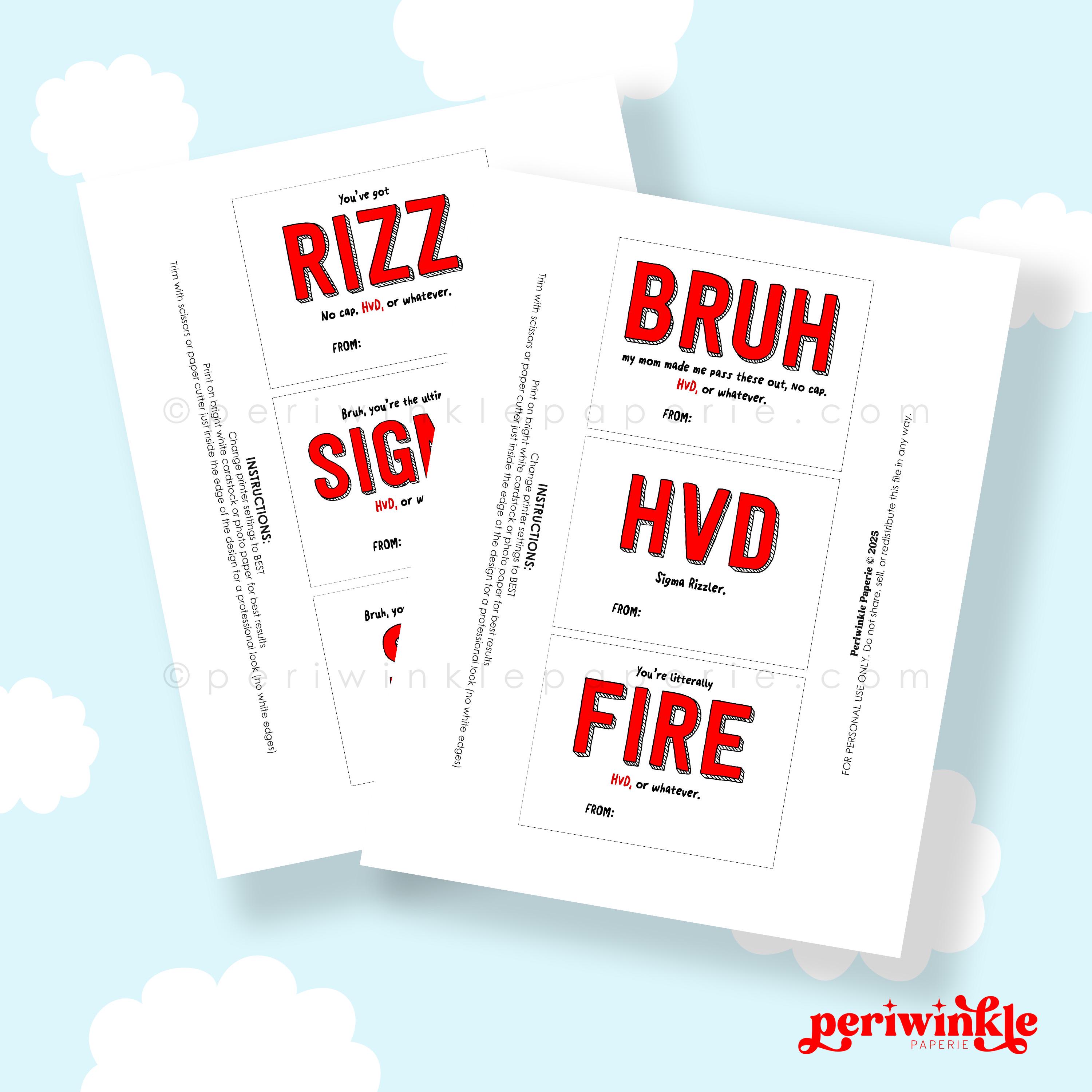 Teen Slang Valentine Gen Alpha Skibidi Rizz HVD Instant Download Gift ...