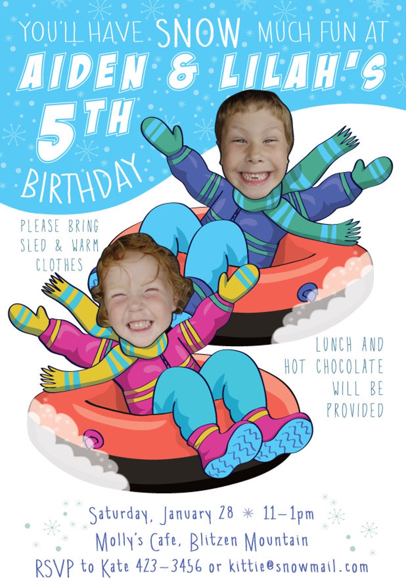 Snow Birthday Party Invitation for Two Children Personalized - Etsy