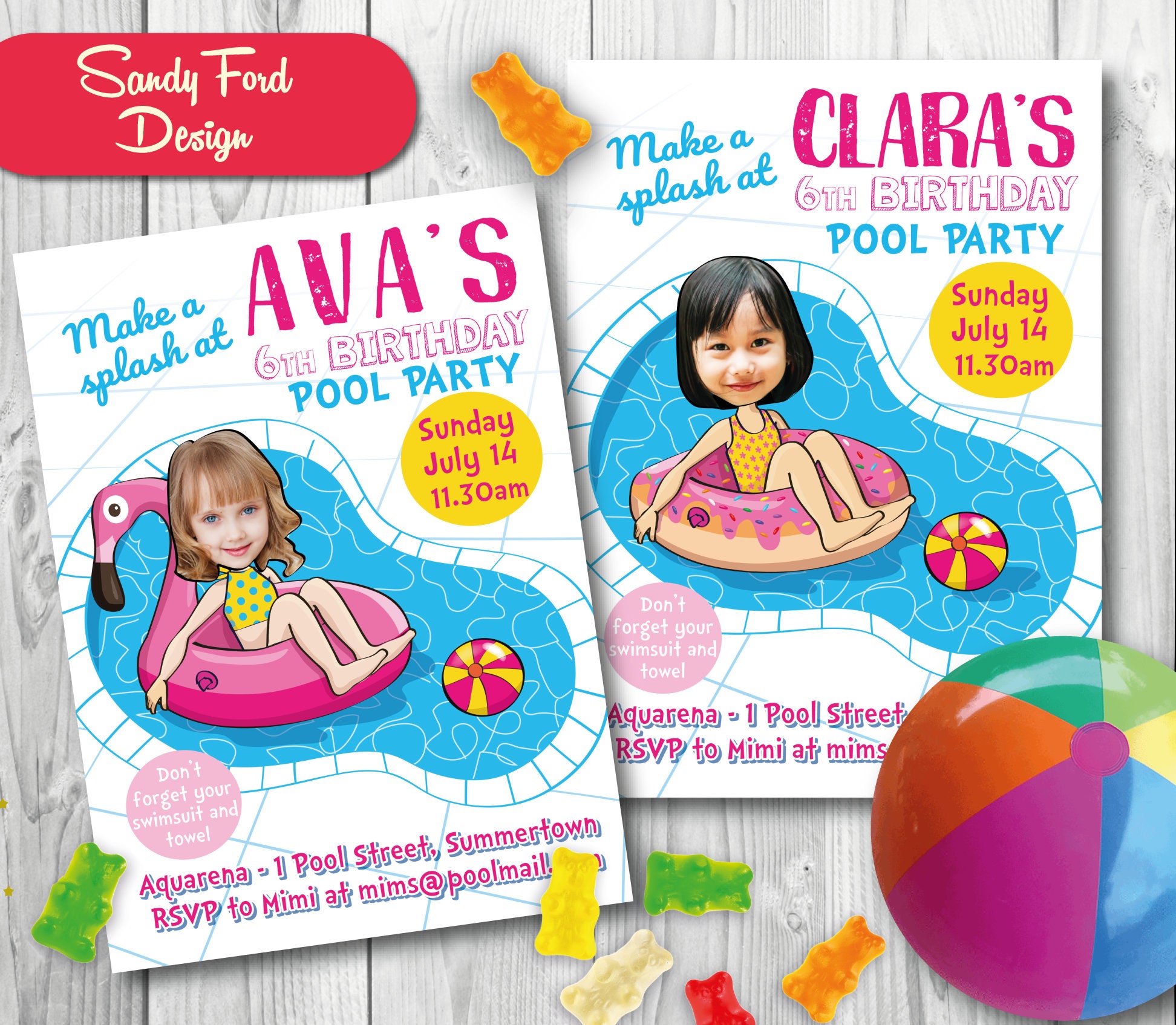 Girl's Pool Party Invitation Personalized With Your - Etsy UK
