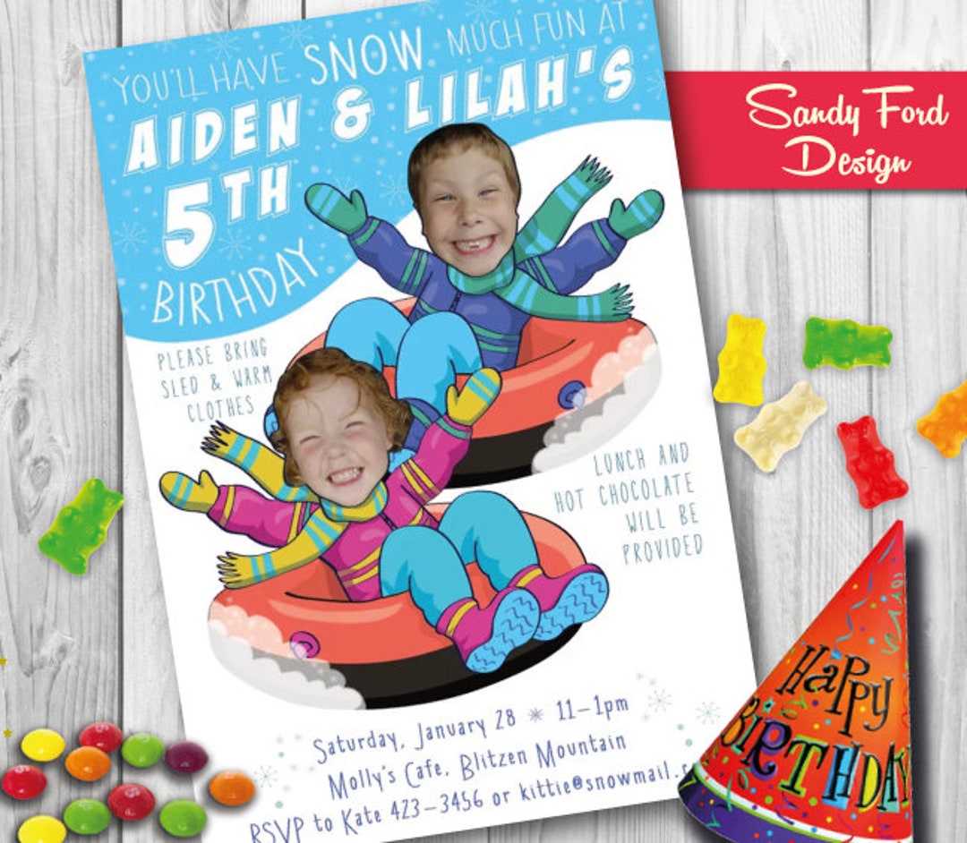 Snow Birthday Party Invitation for Two Children - Personalized With ...