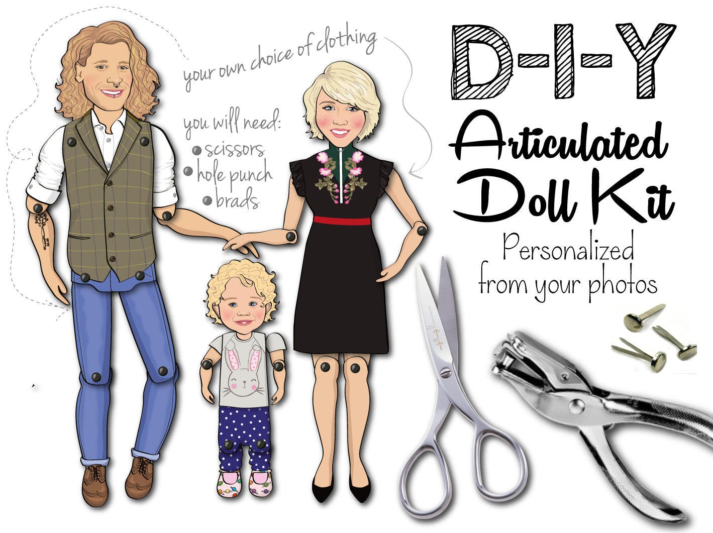Articulated Paper Doll DIY Kit Personalized From Your Photos - Etsy ...