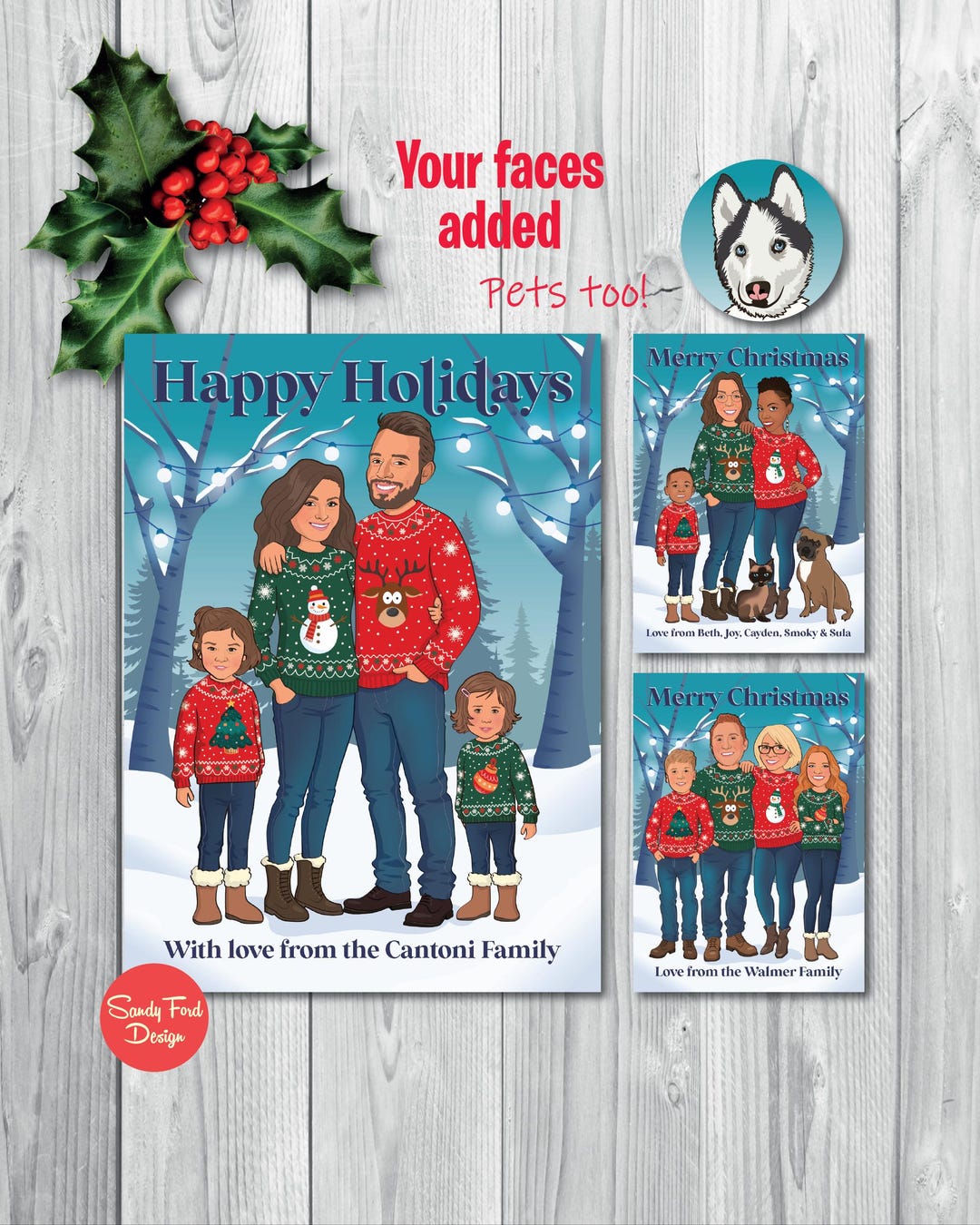 Ugly Sweater Family Christmas Card for up to 12 People - Illustrated ...