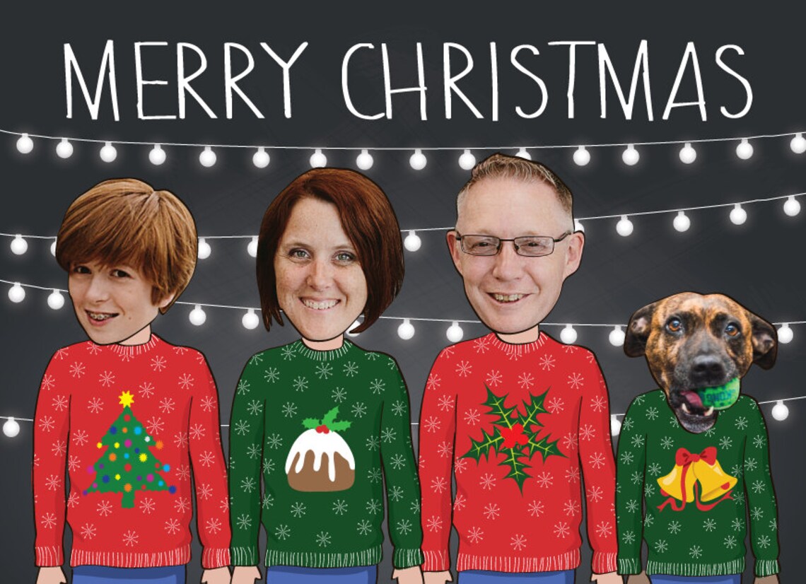 Ugly Sweater Family Christmas Card, Funny Photo Christmas Card - for 1 ...